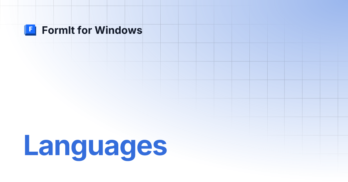 Languages | FormIt for Windows